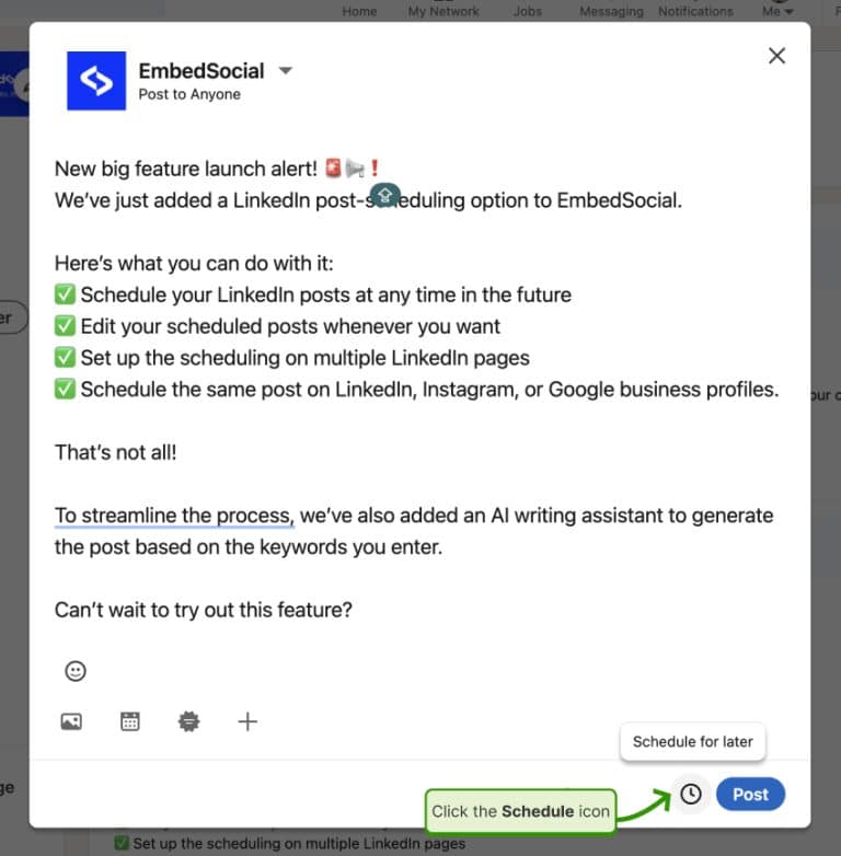 How to Schedule Linkedin Posts With Ease in 2026 | EmbedSocial